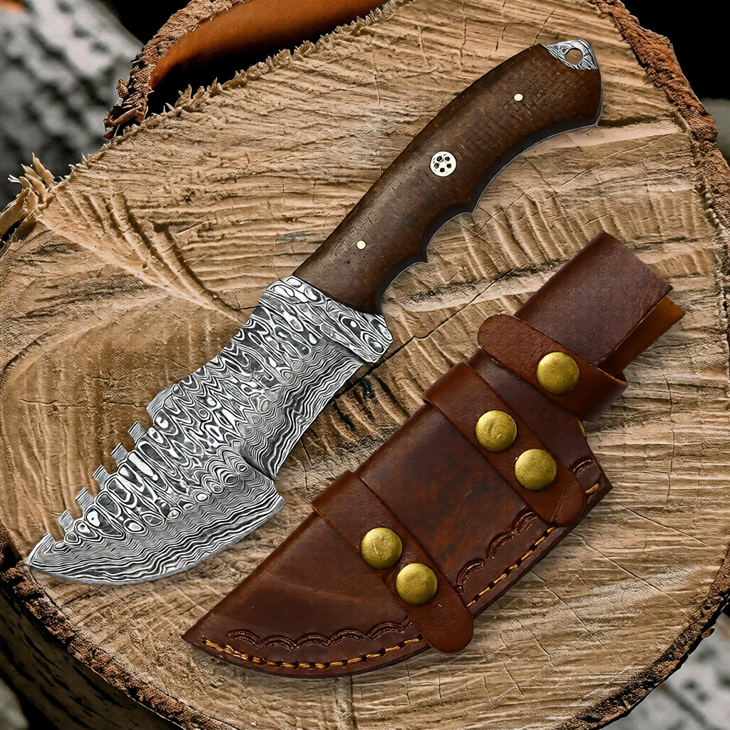 Handmade Damascus Steel Tracker Knife 10-Inch With Micarta Handle ...