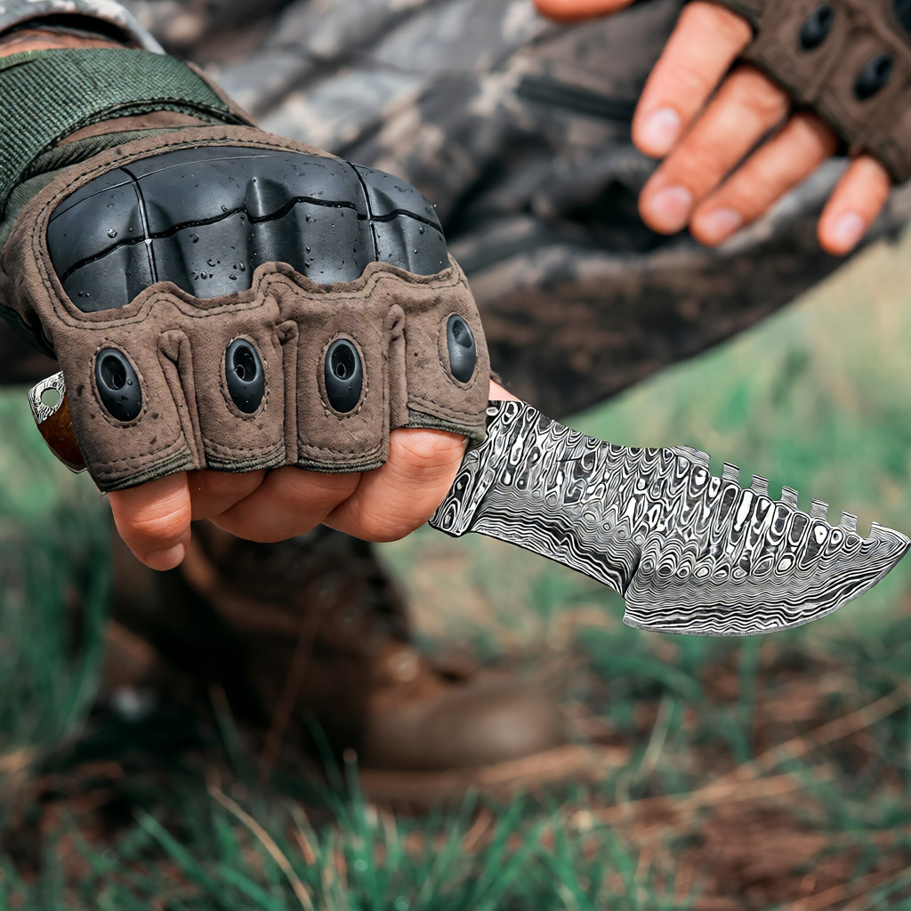 Handmade Damascus Steel Tracker Knife 10-Inch With Micarta Handle ...