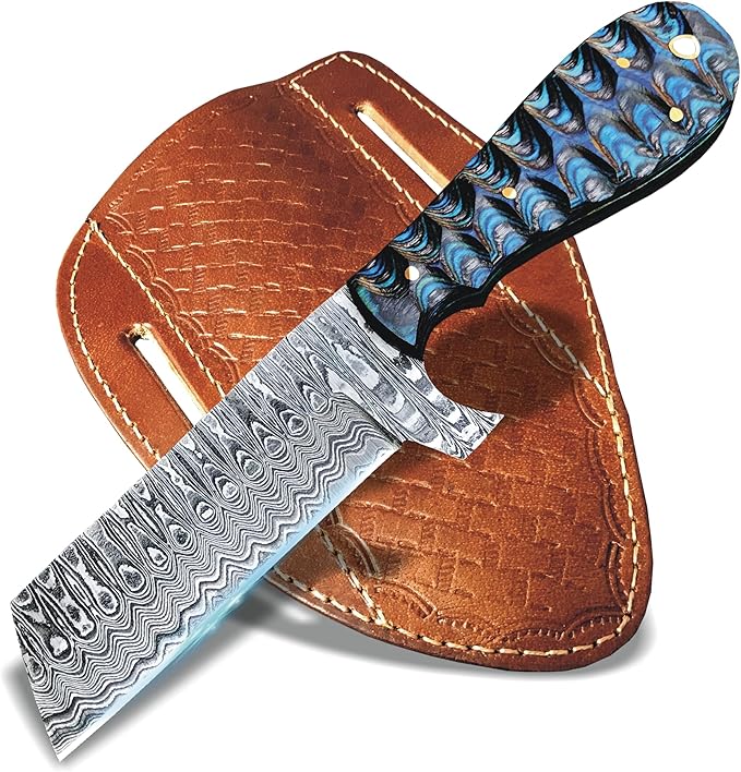 Handmade Damascus Bull Cutter Knife Cowboy Fixed Blade W/ Sheath ...