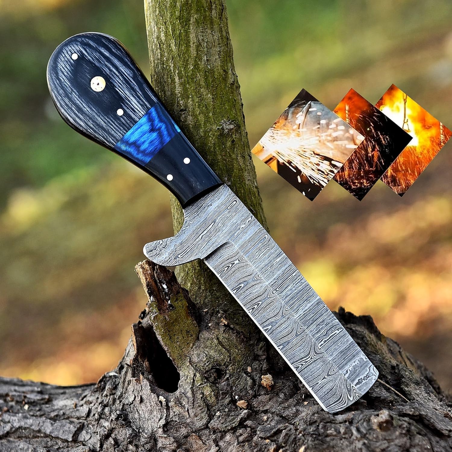 Handmade Damascus Bull Cutter Knife Cowboy Fixed Blade W/ Sheath ...