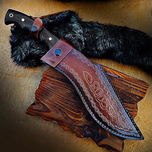 Poshland Handmade Kukri Knife D2 Steel Blade, Leather Sheath | Markhor ...
