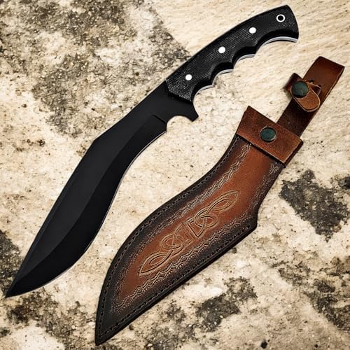 Poshland Handmade Kukri Knife D2 Steel Blade, Leather Sheath | Markhor ...